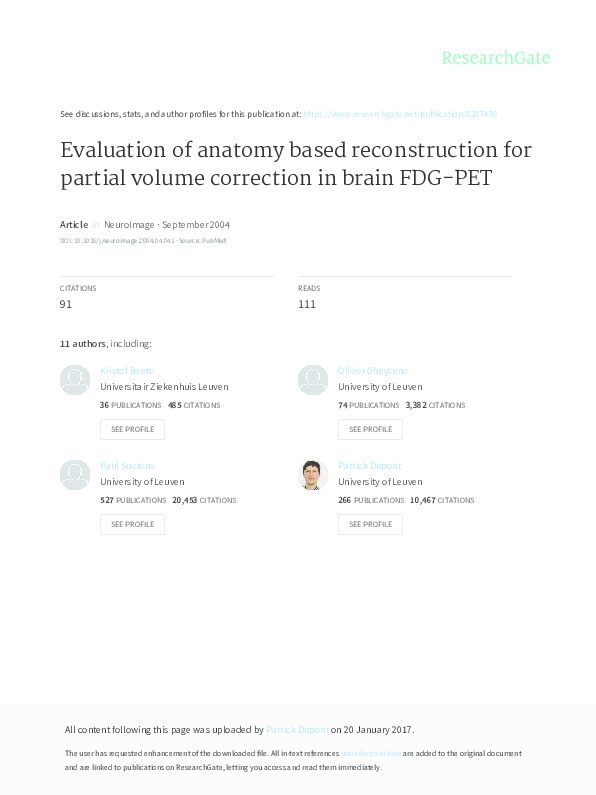 (PDF) Evaluation of anatomy based reconstruction for partial volume correction in brain FDG-PET