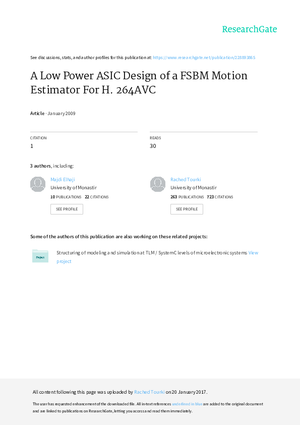 (PDF) A Low Power ASIC Design of a FSBM Motion Estimator For H. 264AVC