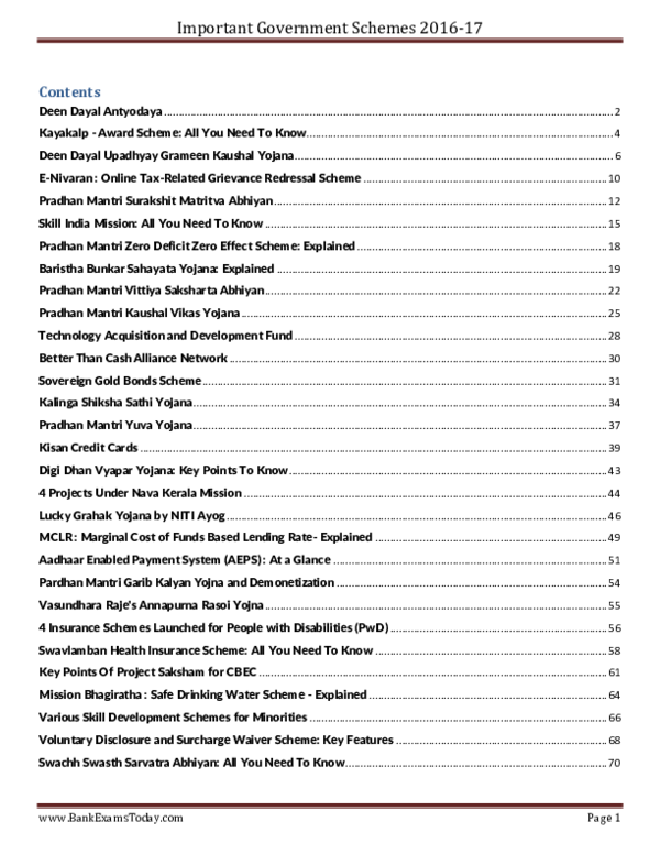 (PDF) Important Government Schemes 2016-17