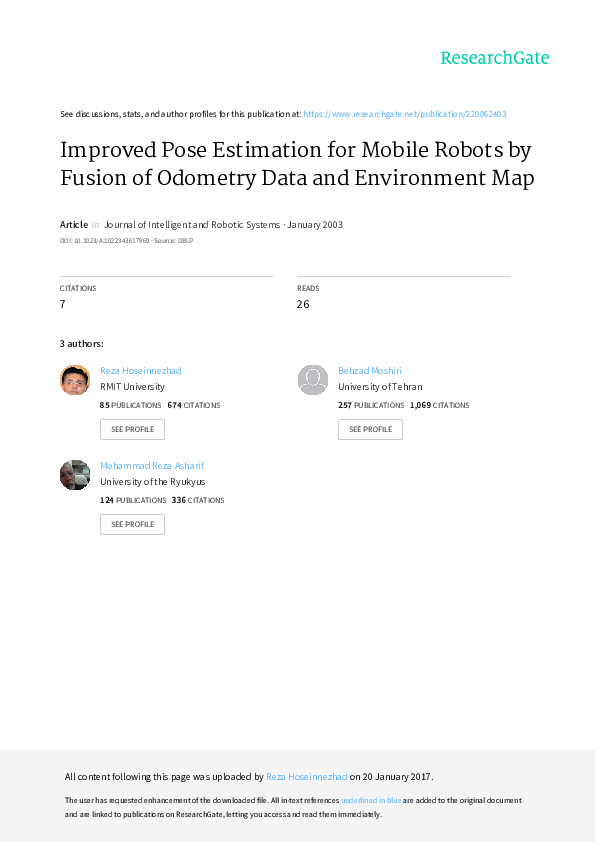 Pdf Improved Pose Estimation For Mobile Robots By Fusion Of Odometry Data And Environment Map