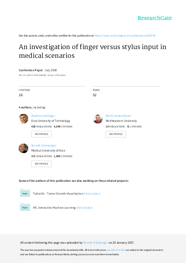 (PDF) An Investigation of Finger Versus Stylus Input In Medical Scenarios