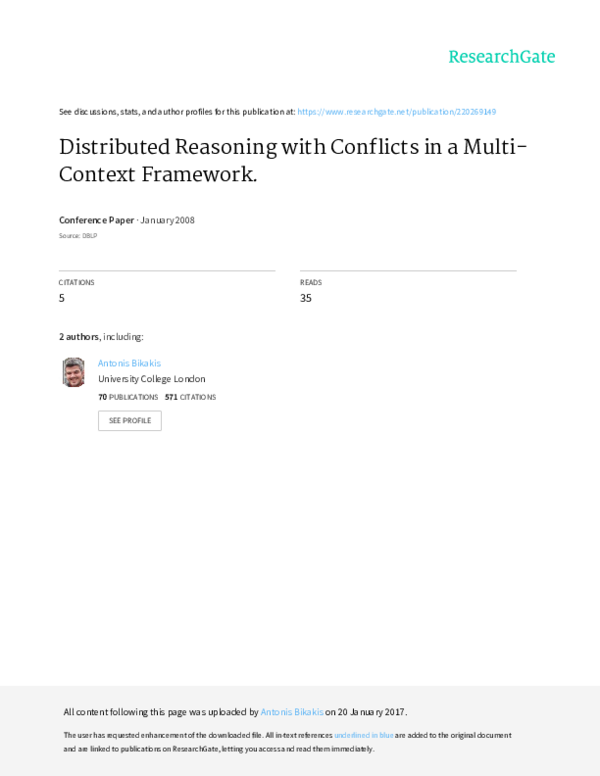 (PDF) Distributed Reasoning With Conflicts In a Multi-Context Framework