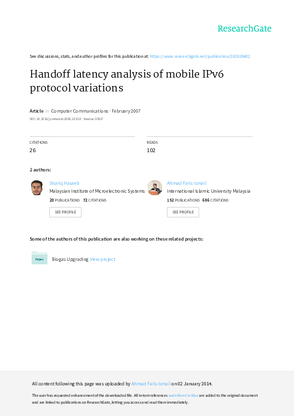 (PDF) Handoff Latency Analysis of Mobile IPv6 Protocol Variations