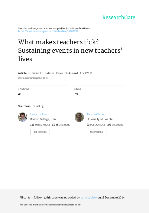 (PDF) What Makes Teachers Tick? Sustaining Events In New Teachers