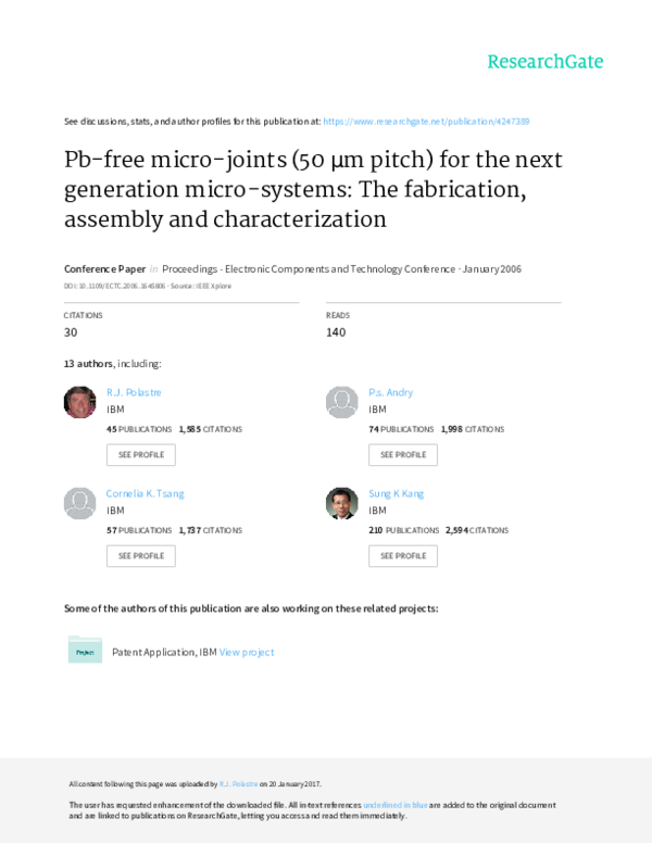 (PDF) Pb-free Micro-joints (50 um pitch) for the Next Generation Micro ...