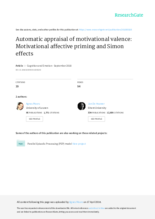 (PDF) Automatic Appraisal of Motivational Valence: Motivational ...