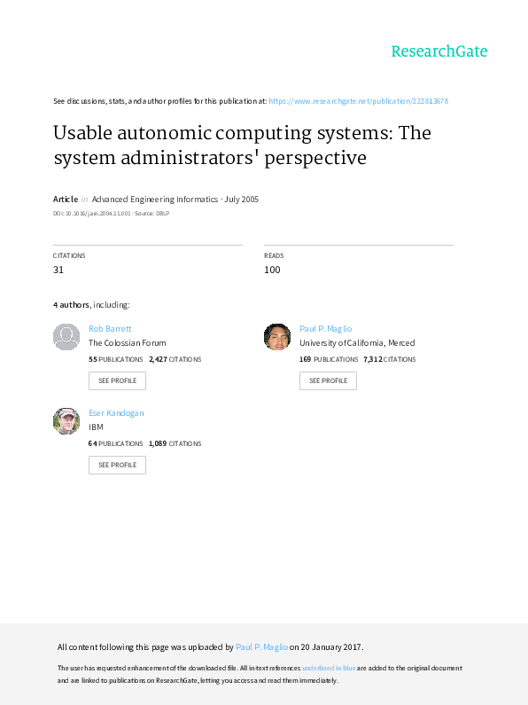 (PDF) Usable Autonomic Computing Systems: The System Administrators' Perspective