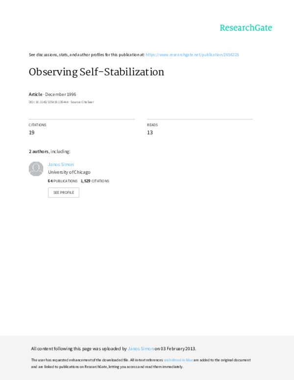 (PDF) Observing Self-Stabilization