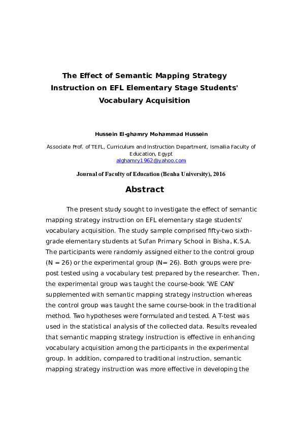 (DOC) The Effect of Semantic Mapping Strategy Instruction on EFL Elementary Stage Students ...