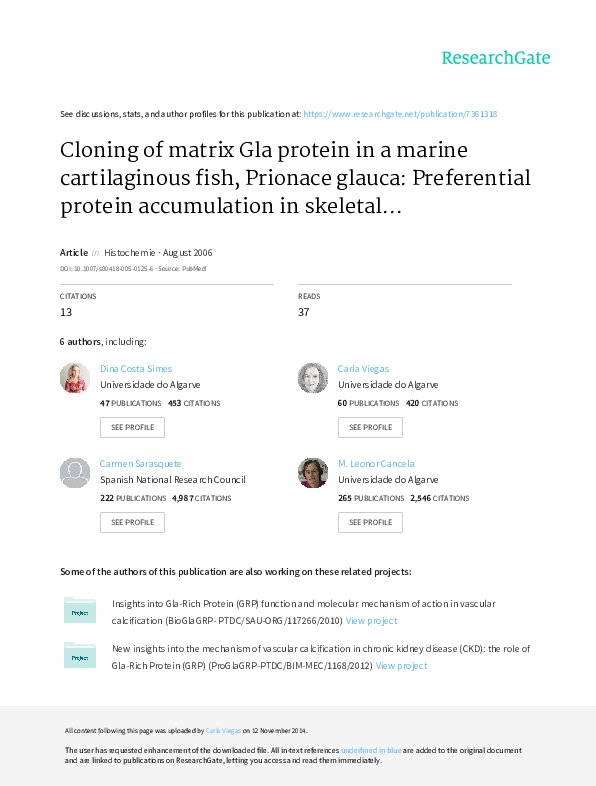 (PDF) Cloning of matrix Gla protein in a marine cartilaginous fish ...