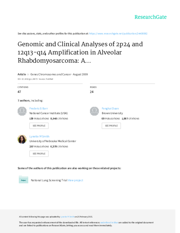 (PDF) Genomic and Clinical Analyses of 2p24 and 12q13-Q14 Amplification ...