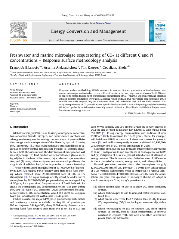 (PDF) Freshwater and Marine Microalgae Sequestering of CO2 at Different ...