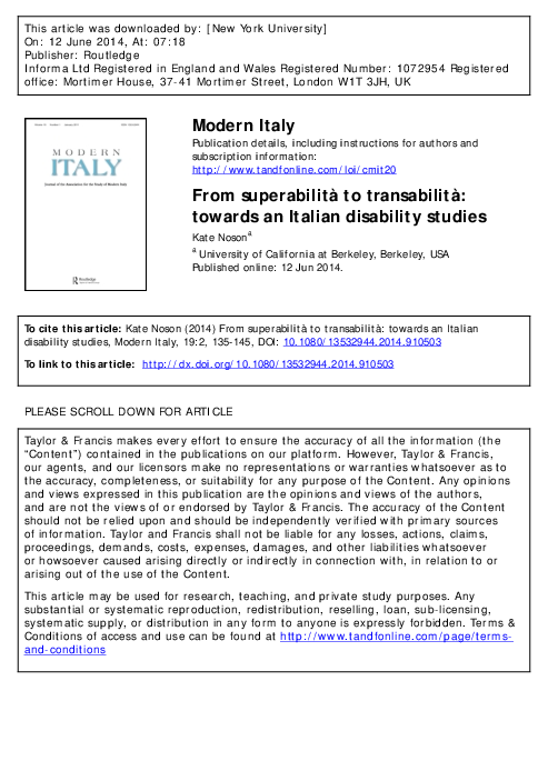 (PDF) "From superabilità to transabilità: towards an Italian disability ...