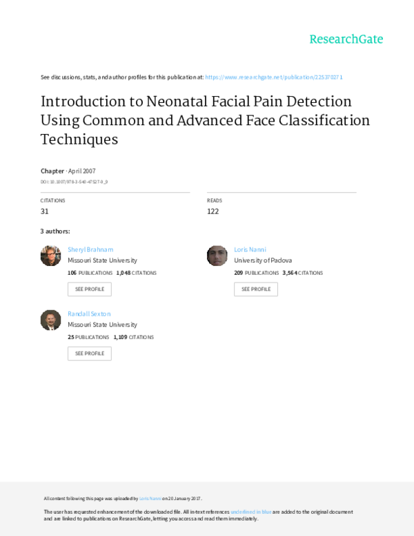 (PDF) Introduction to Neonatal Facial Pain Detection Using Common and Advanced Face ...