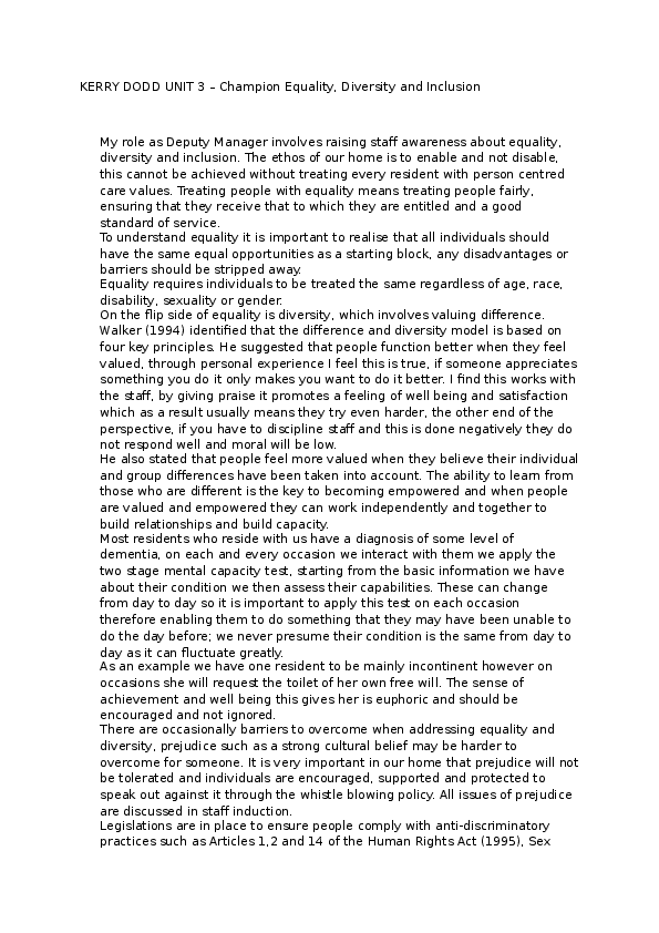 (DOC) Kerry Dodd Unit 3 Equality, Diversity and Inclusion