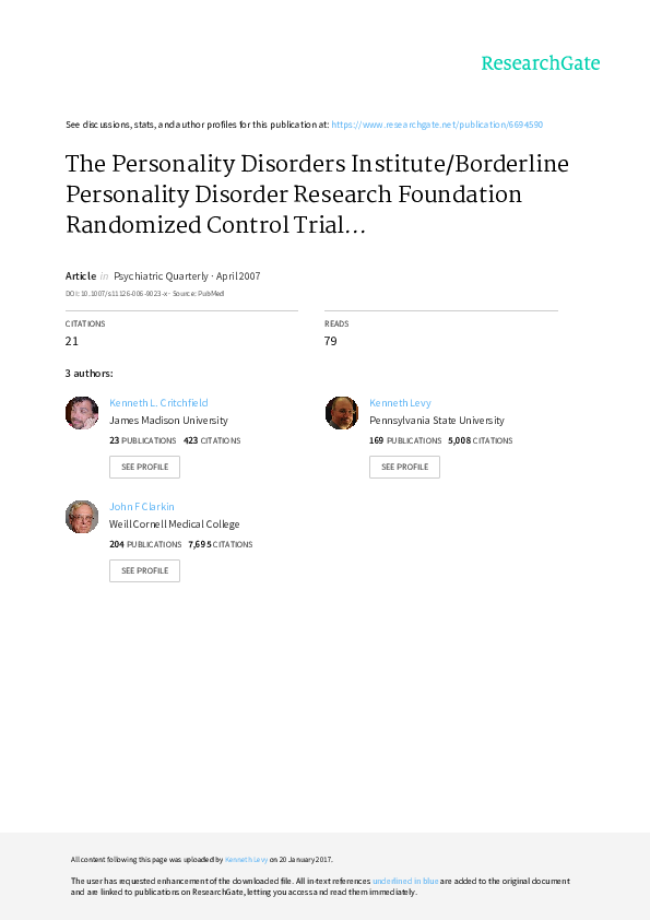 (PDF) The Personality Disorders Institute/Borderline Personality ...