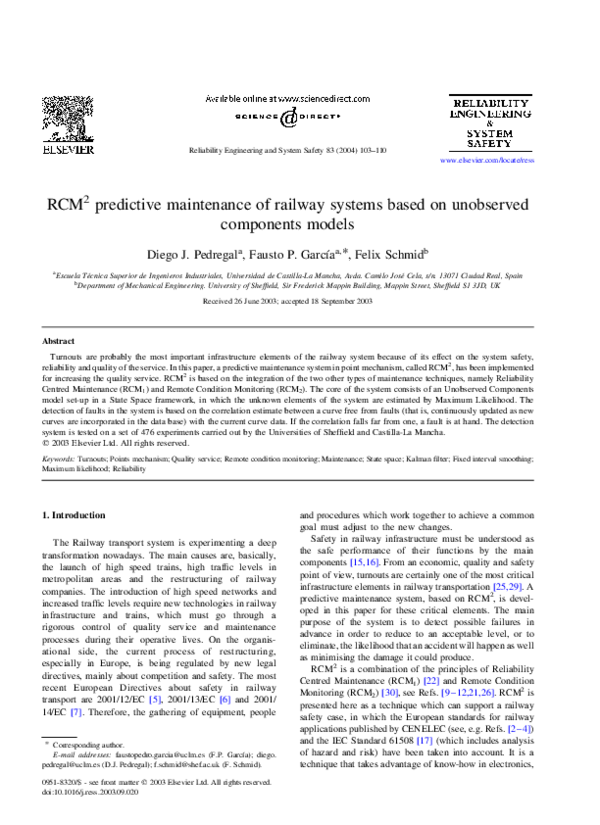 Pdf Rcm2 Predictive Maintenance Of Railway Systems Based On