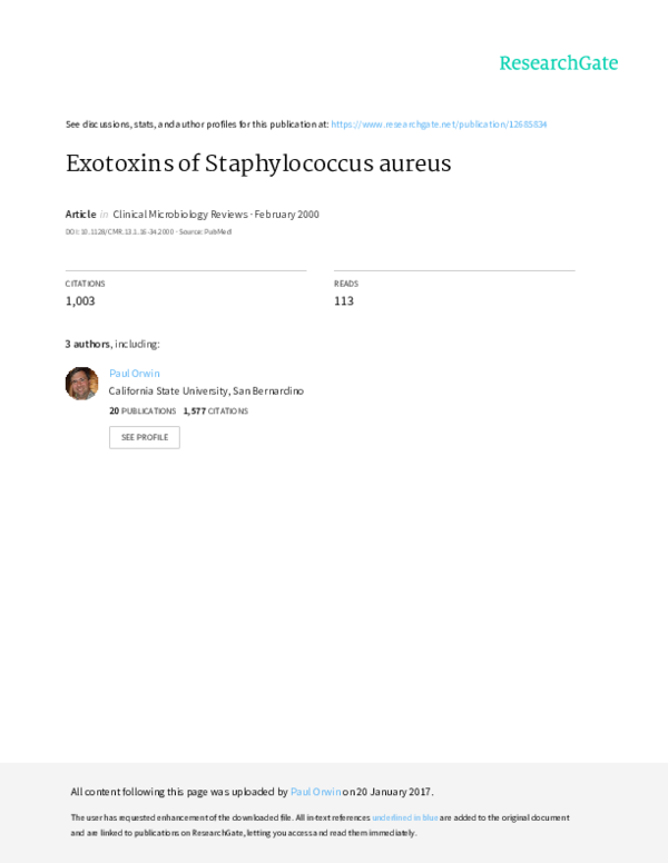 (PDF) Exotoxins of Staphylococcus Aureus