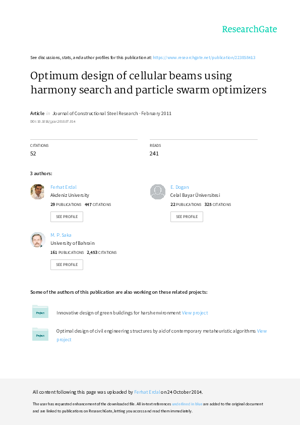(PDF) Optimum Design of Cellular Beams Using Harmony Search and Particle Swarm Optimizers