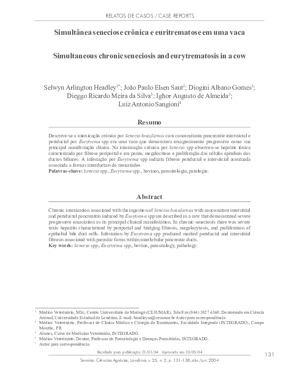 (PDF) Simultaneous chronic seneciosis and eurytrematosis in a cow