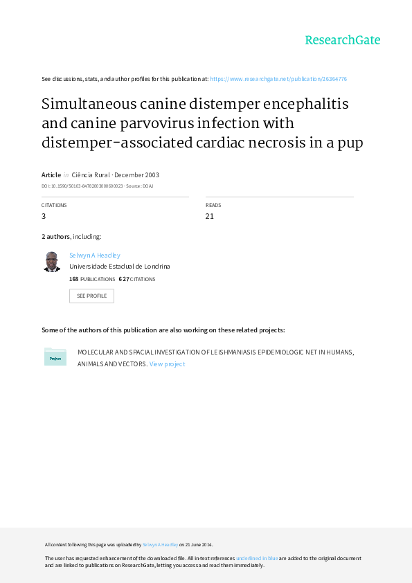 (PDF) Simultaneous canine distemper encephalitis and canine parvovirus ...