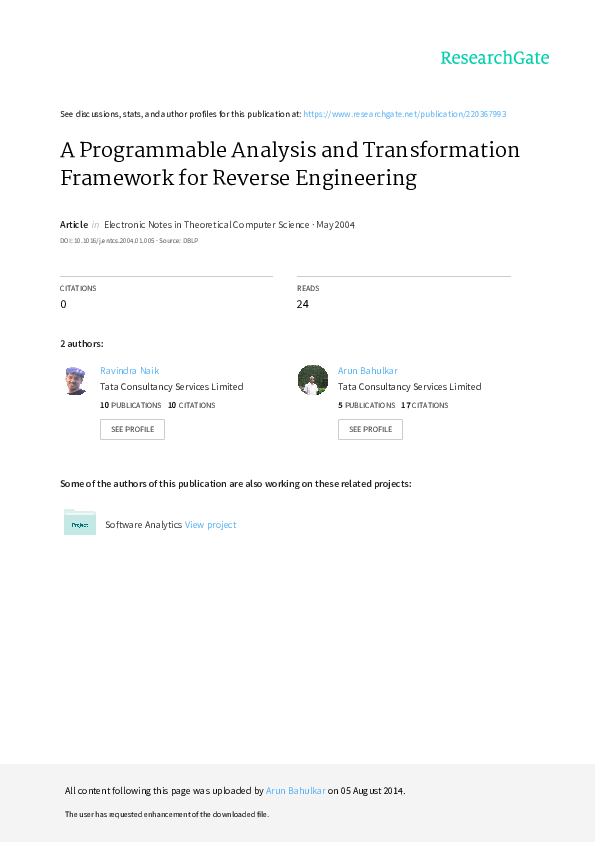 (PDF) A Programmable Analysis and Transformation Framework for Reverse Engineering