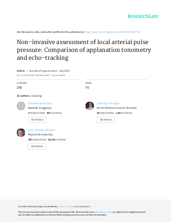 (PDF) Non-invasive assessment of local arterial pulse pressure: comparison of applanation ...