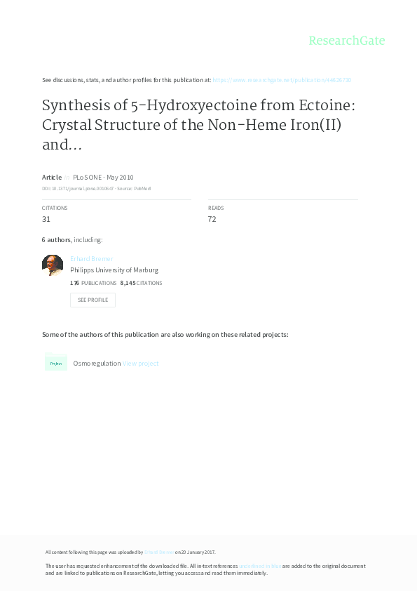 (PDF) Synthesis of 5-Hydroxyectoine from Ectoine: Crystal Structure of ...