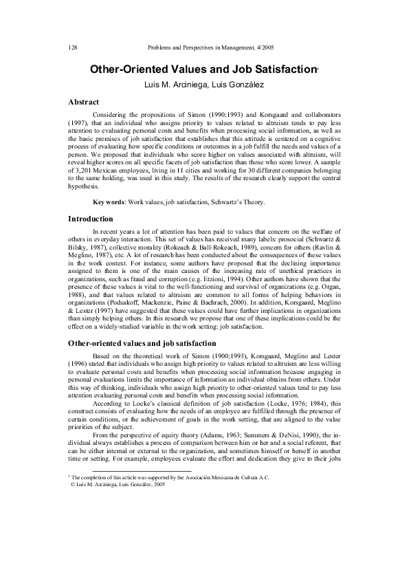 (PDF) Other-Oriented Values and Job Satisfaction