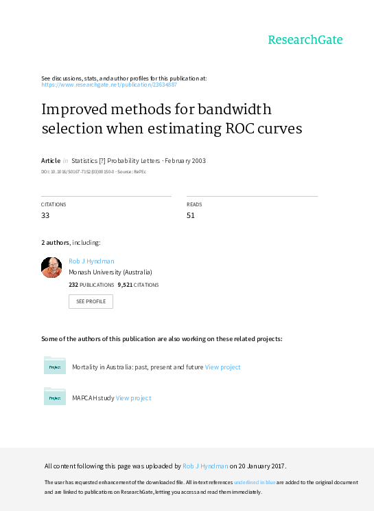 (PDF) Improved Methods for Bandwidth Selection When Estimating ROC Curves