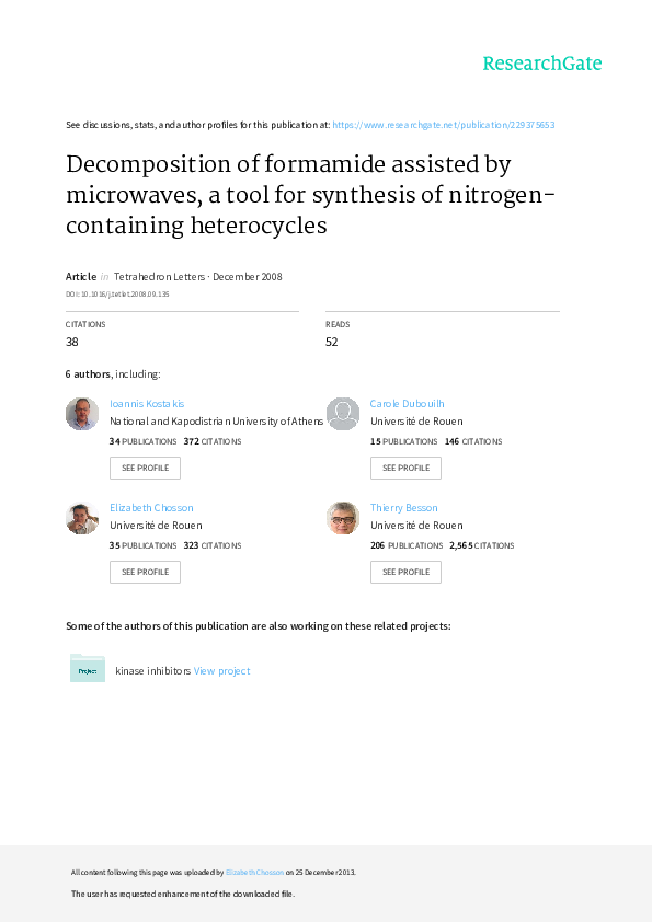 (PDF) Decomposition of Formamide Assisted by Microwaves, a Tool for ...