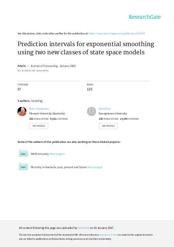 (PDF) Prediction Intervals for Exponential Smoothing Using Two New ...