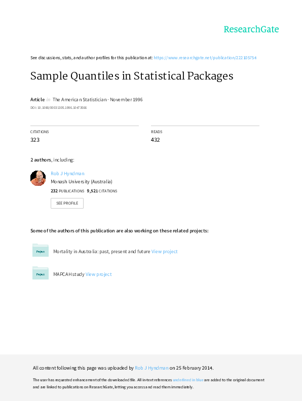 (PDF) Sample Quantiles In Statistical Packages