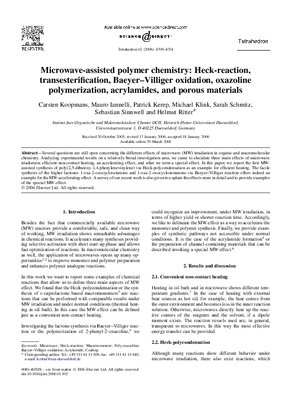 (PDF) Microwave-Assisted Polymer Chemistry: Heck-Reaction ...
