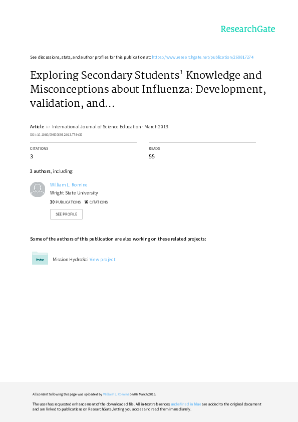 (PDF) Exploring Secondary Students' Knowledge and Misconceptions about Influenza: Development ...