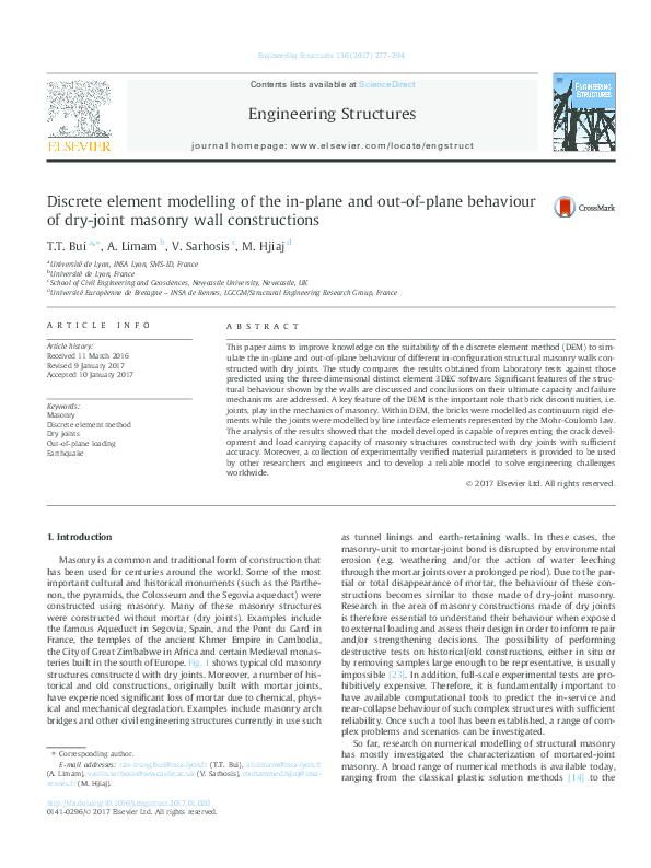 (PDF) Discrete element modelling of the in-plane and out-of-plane behaviour of dry-joint masonry ...