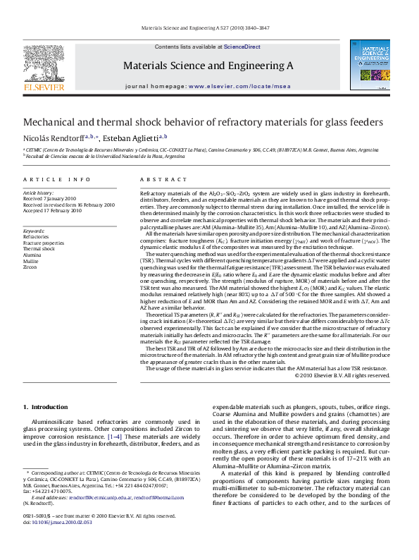 (PDF) Mechanical and Thermal Shock Behavior of Refractory Materials for ...