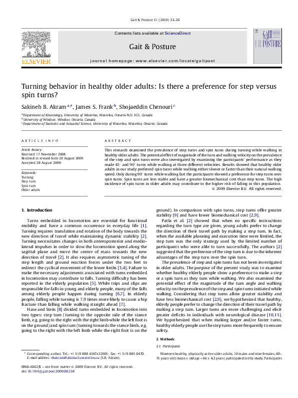 (PDF) Turning Behavior In Healthy Older Adults: Is There a Preference ...