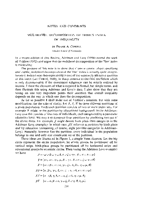 (PDF) Multilevel Decomposition of Theil's Index of Inequality