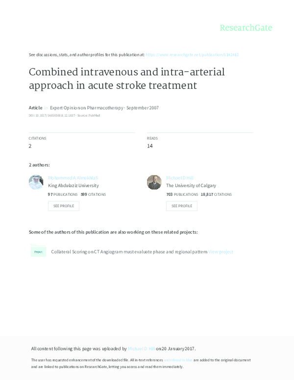 (PDF) Combined Intravenous and Intra-Arterial Approach In Acute Stroke Treatment