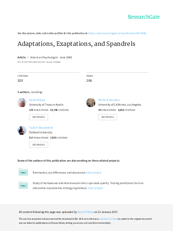 (PDF) Adaptations, Exaptations, and Spandrels.