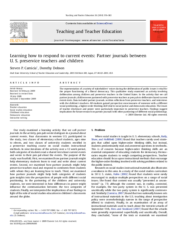 (PDF) Learning How to Respond to Current Events: Partner Journals ...