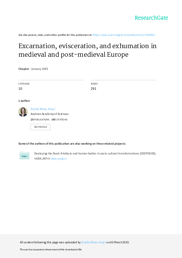 (PDF) 2005 Excarnation, evisceration, and exhumation in medieval and ...