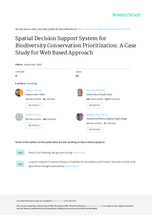 (PDF) Spatial Decision Support System for Biodiversity Conservation Prioritization: A Case Study ...