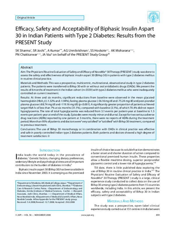 (PDF) Efficacy, safety and acceptability of biphasic insulin aspart 30 ...