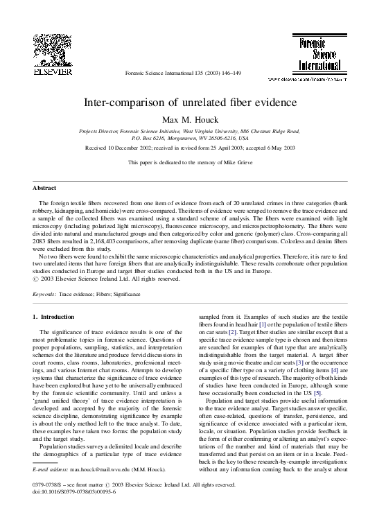 (PDF) Inter-Comparison of Unrelated Fiber Evidence