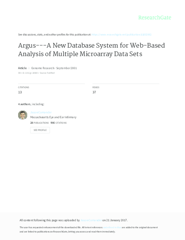 Pdf Argus A New Database System For Web Based Analysis Of Multiple