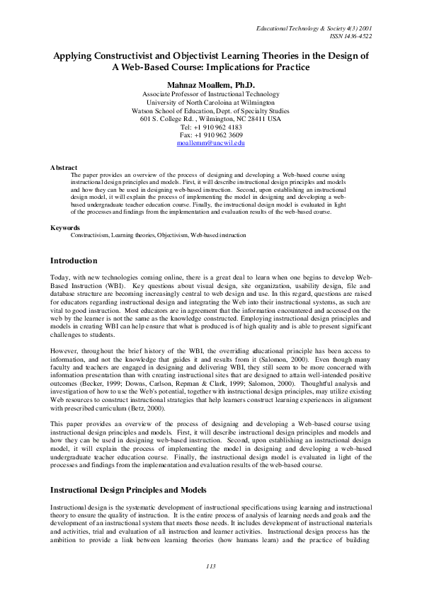 (PDF) Applying constructivist and objectivist learning theories in the design of a Web-based ...