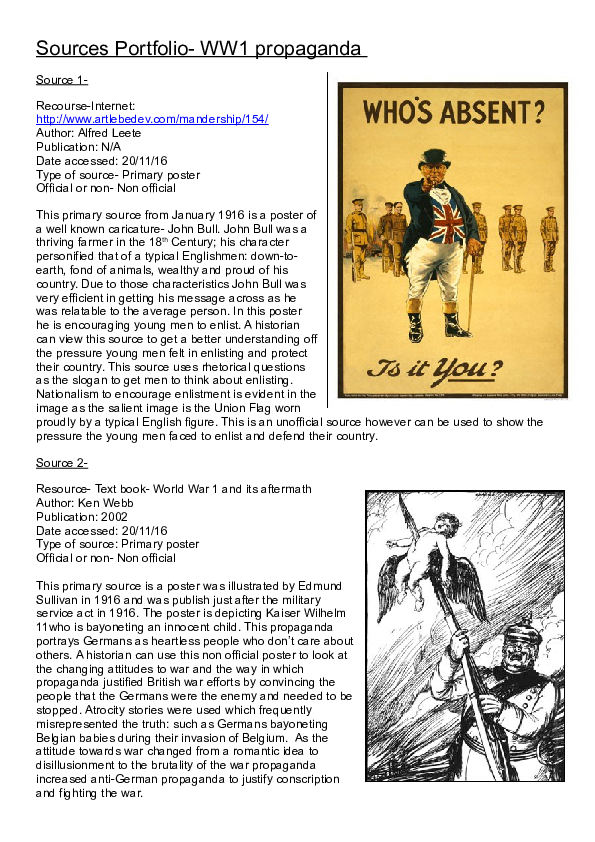 (DOC) Sources Portfolio- WW1 propaganda