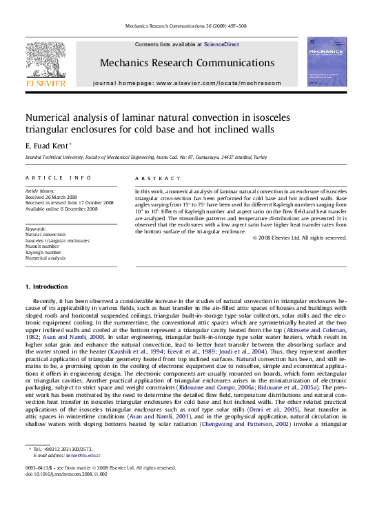 Pdf Numerical Analysis Of Laminar Natural Convection In Isosceles